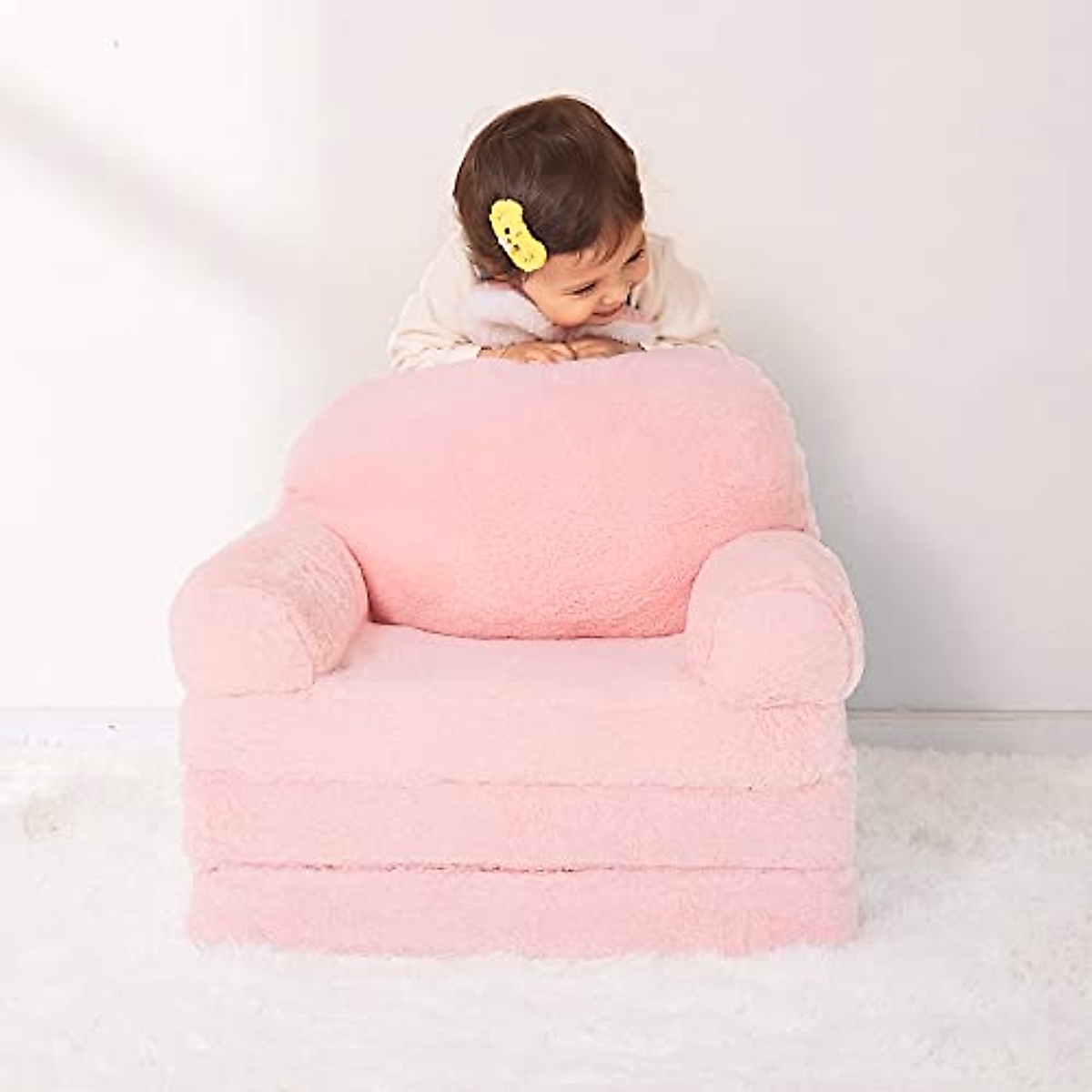 MONKISS Kids Couch Fold Out Soft Toddler Chairs ，Toddler Armrest Chair Bed for Play ，Gift for 0-3 Years