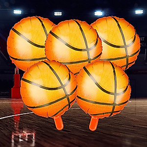 Charniol 25 Pcs Basketball Balloon 10" Aluminum Foil Sport Balloon Latex Black Orange Balloons Basketball Theme Balloon for Party Baby Shower