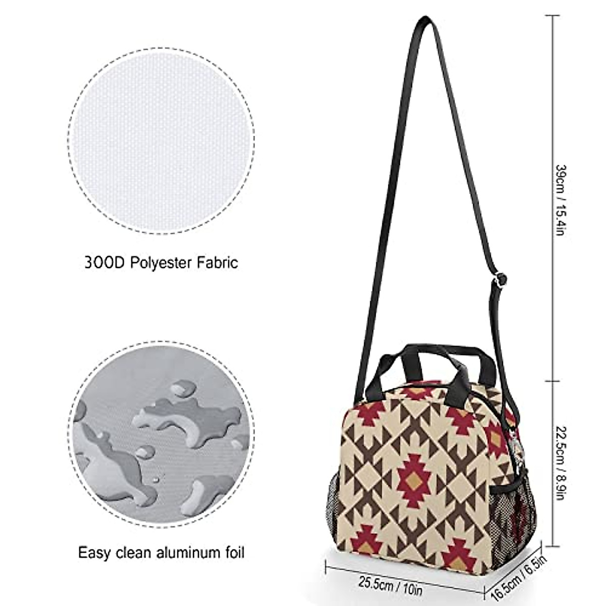 Tribal Southwestern Printed Lunch Box Tote Bag with Handles and Shoulder Strap for Men Women Work Picnic
