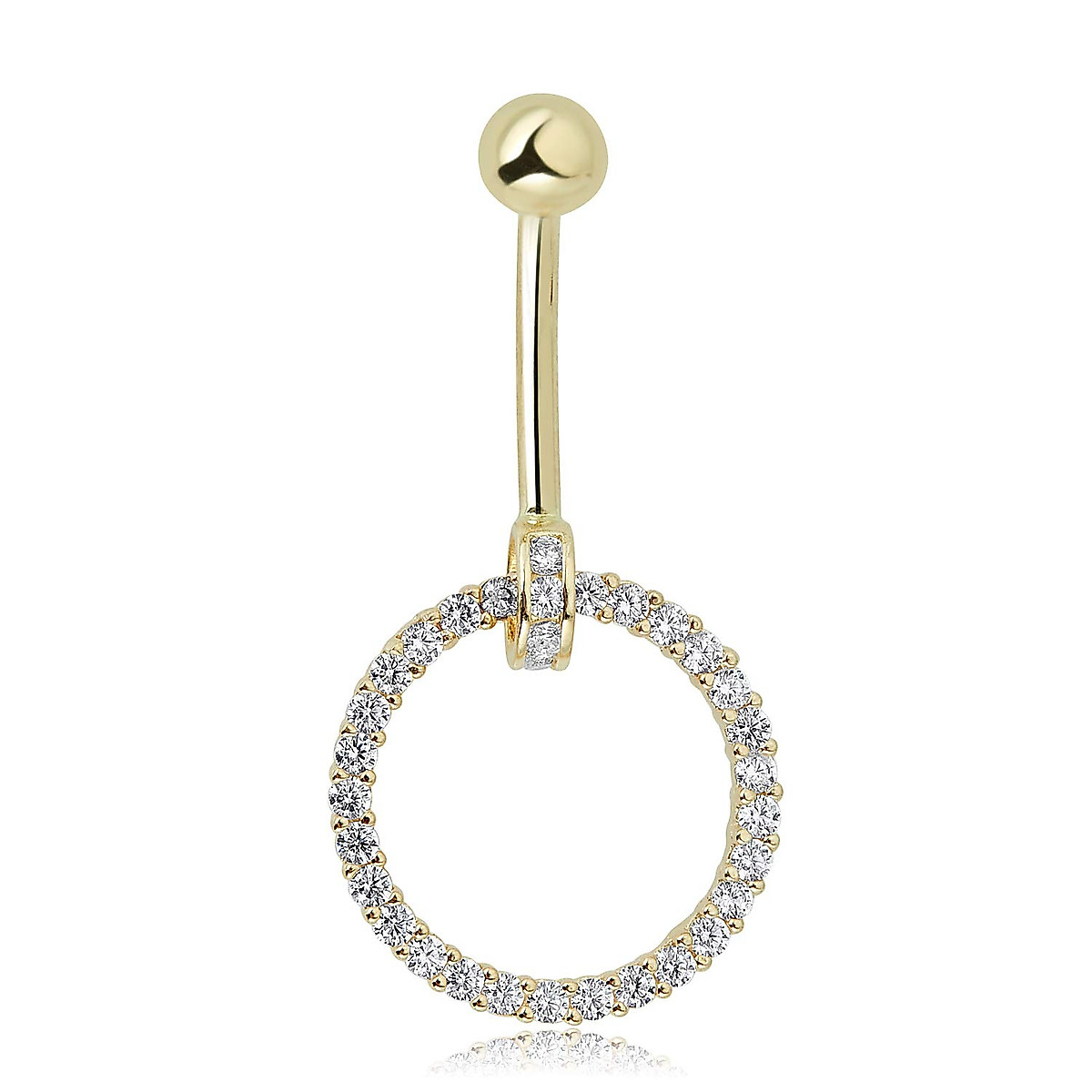 AVORA 10K Yellow Gold Simulated Diamond CZ Open-Circle Belly Button Ring Body Jewelry (14 Gauge)