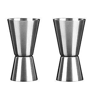 2PCS Stainless Steel Double-Head Measuring Cup 1oz/2oz Japanese-Style Silver Cocktail Jigger Wine Measuring Device Cocktail Layered Measuring Cup for Restaurant Bar Family