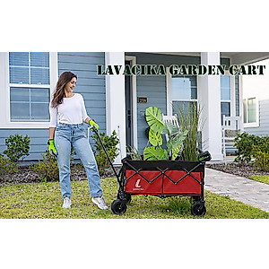 Lavacika Folding Utility Wagon Garden Carts with Wheels Heavy Duty Wagon Shopping Cart for Beach Sports Outdoor Camping Fishing BBQ (Red)
