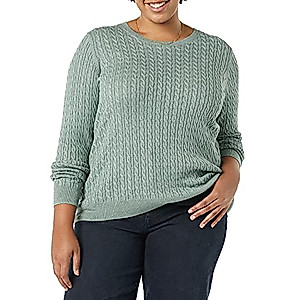Amazon Essentials Women's Lightweight Long-Sleeve Cable Crewneck Sweater (Available in Plus Size), Sage Green Heather, Medium