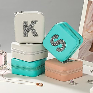 Parima Travel Jewelry Organizer for Women - Personalized Small Letter Jewelry Boxes Travel Essentials Gifts for Women Mom Friends Birthday Her Bridesmaids Teenage Gifts Idea - Letter S, Pink