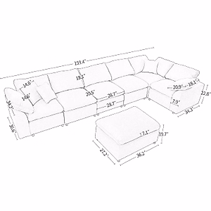 JURMALYN 129.3" Oversized Modular Sectional Sofa Couch for Living Room L U Shaped Sofa with Ottoman, Corner Convertible Sectional Couch for Home Office Spacious Space -Beige