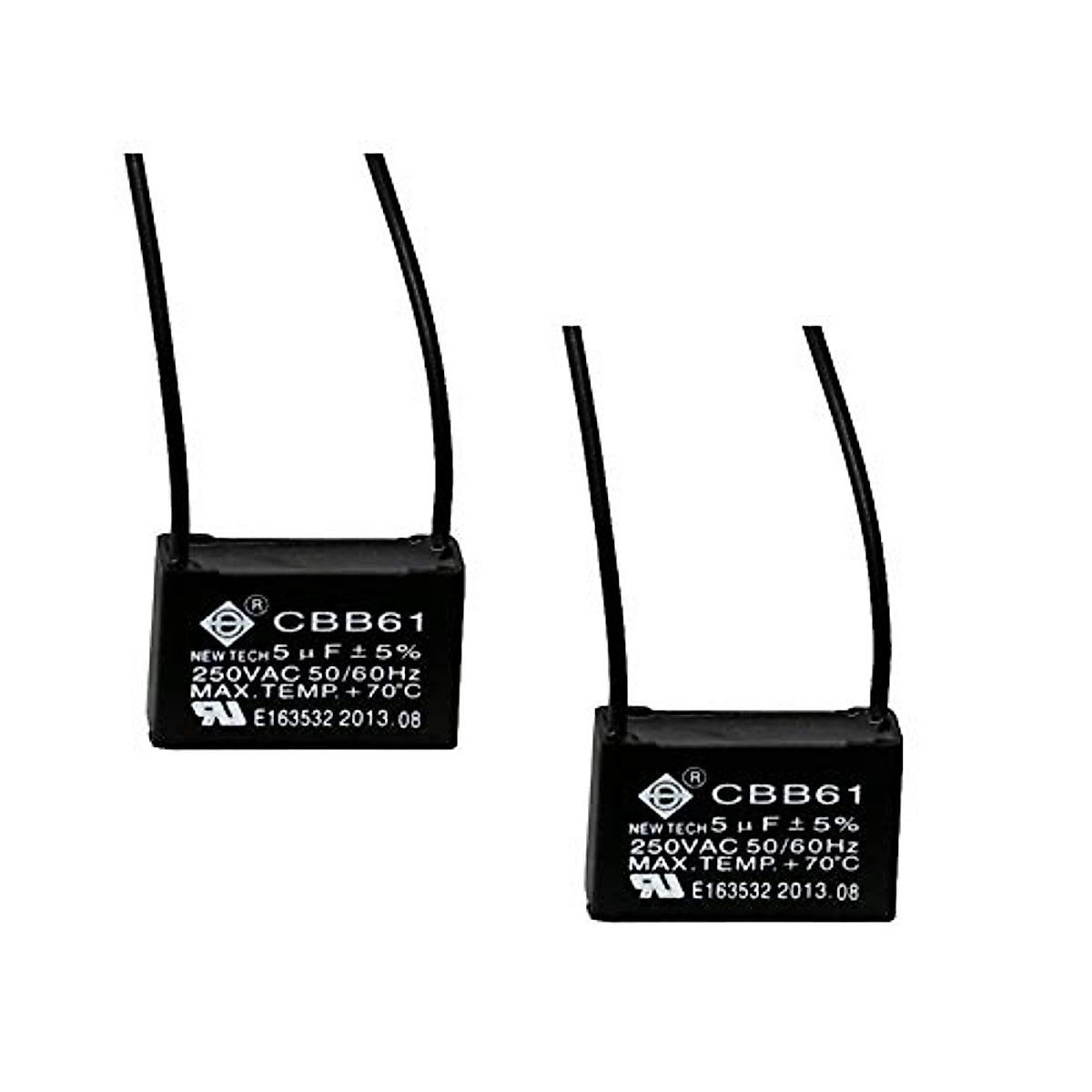 CBB61 5UF 250VAC Ceiling Fan Capacitor for New Tech 50/60HZ 2 Wire (2 pack ）