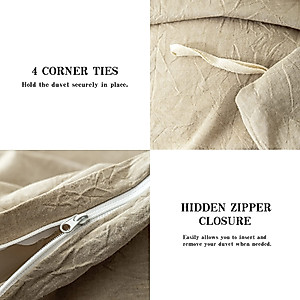 TIPTOE BEAR King Duvet Cover Set- 100% Washed Cotton 3 Pcs Soft Comfy Breathable Chic Linen Feel Bedding, 1 Duvet Cover and 2 Pillow Shams, Beige