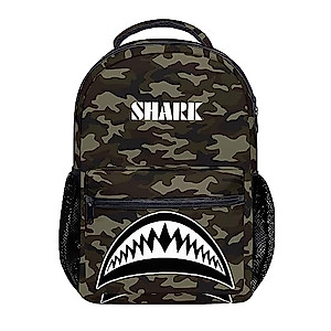 Cbntnaf Camo Daypack for Women Men, Shark Teeth Bookbag for Boys Girls, Large Capacity Lightweight Backpack for School Work Camping Hiking