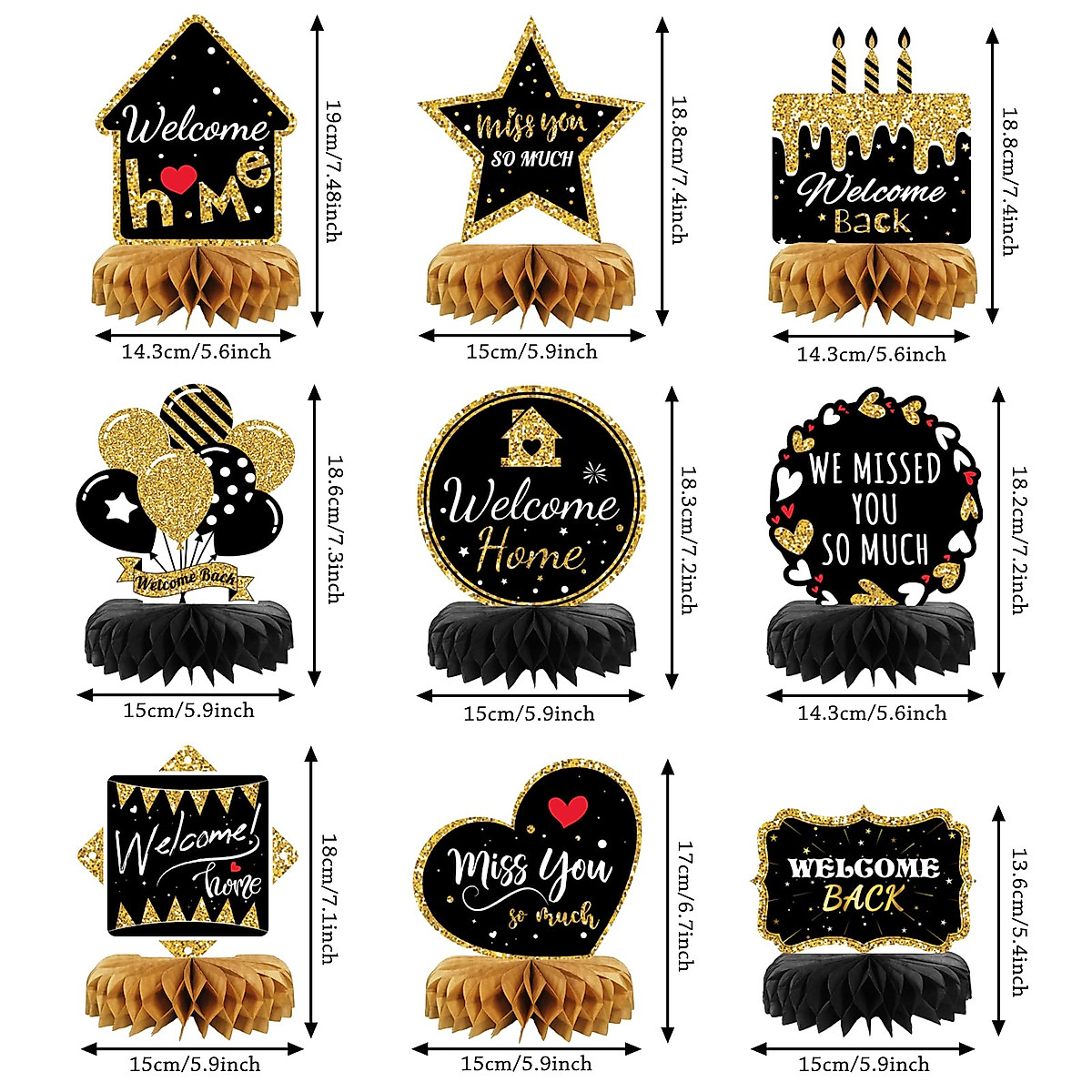 Welcome Home Decorations, 9Pcs Black and Gold Welcome Home Table Decor for Welcome Home Party Decorations, Welcome Home Party Supplies