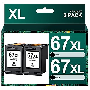 HALLOLUX 67XL Black Ink Cartridge Replacement for HP Ink 67 67XL Compatible with Envy 6000 6055e 6400e 6455e 6458e DeskJet 2755e 2700 4100 4155e Printer (2 Black)