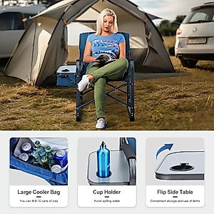 LET'S CAMP Oversized Folding Director Chair Outdoor Heavy Duty Camping Chair with Side Table and Cooler Bag for Picnic, Hiking, Fishing, Supports 350LBS