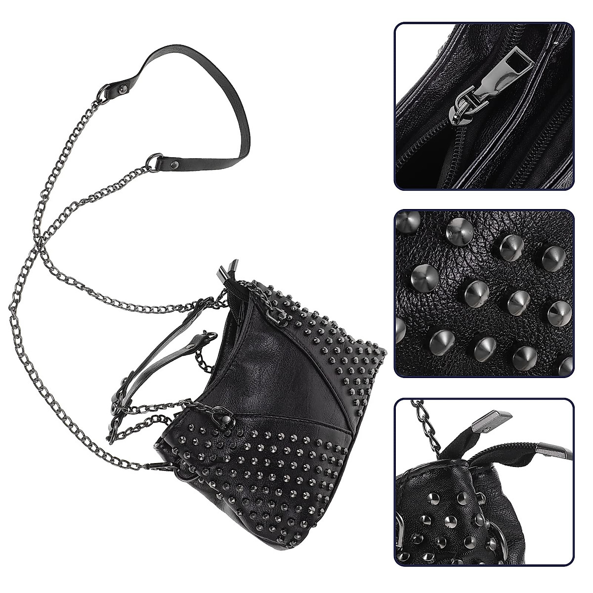 Studded Shoulder Bag for Women Leather Punk Rivet Crossbody Bag Handbag with Chain Wallet Purse for Girls