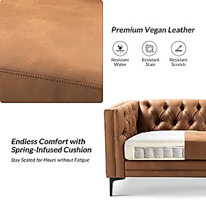 HULALA HOME 84" W Suede Faux Leather Sofa Couch with Metal Legs, Button-Tufted 3-Seater Sofa, Mid Century Modern Contemporary Upholstered Couch for Living Room, Entertainment Area, Apartment,Camel