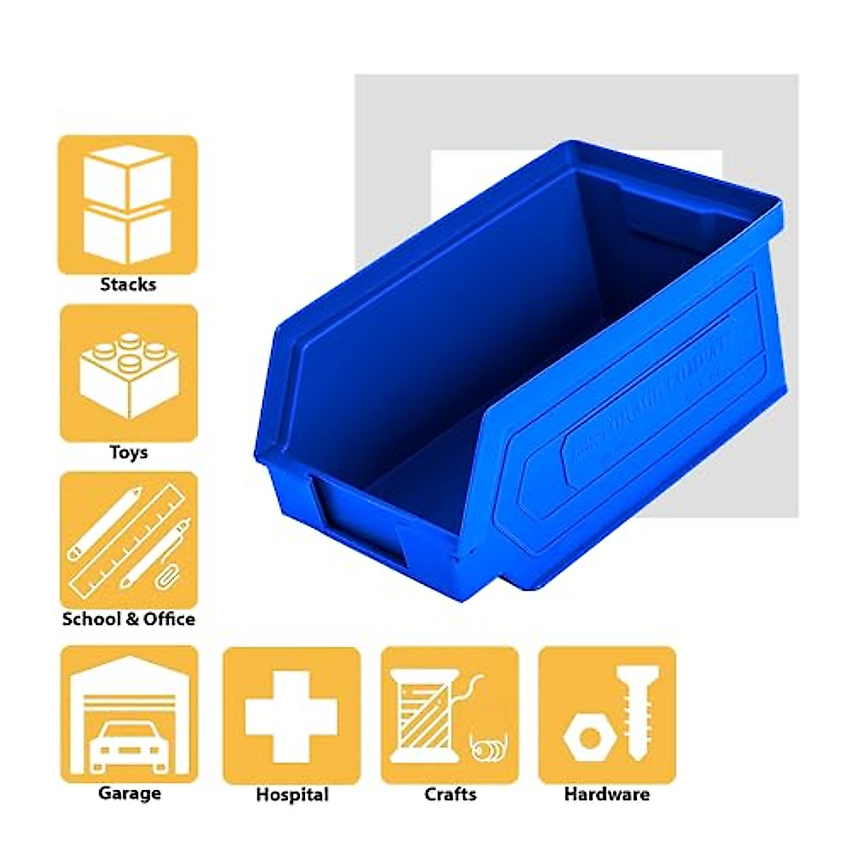 50 Pack Small Storage Bin, Wall Mount Storage, Hanging and Stacking Bin, Freestanding | 7” x 4” x 3” Plastic Container | Blue | Zeus 1PLZ02 | StorageCompat