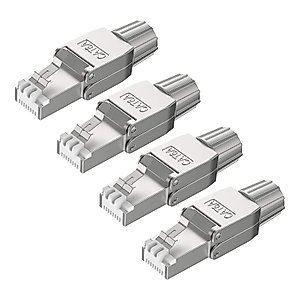 VCELINK RJ45 Cat6A Connectors Tool-Free Reusable Shielded Ethernet Termination Plugs for 23AWG SFTP UTP Cable, 10G Easy Internet Plug, Fast Field Installation 4 Pack