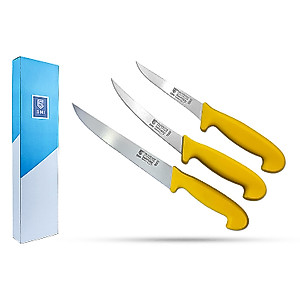 SMI - 3 Pcs Butcher Knife Set Boning Knife 5, 6 inch Butcher Knife 8 Inch for Cutting Meat Solingen Knife Made in Germany
