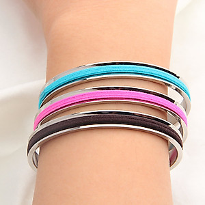 WUSUANED Hair Tie Bracelet Stainless Steel Grooved Cuff Bangle Gift for her (3 PCS silver)