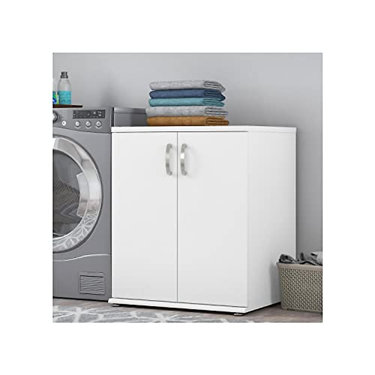 Bush Business Furniture Universal Laundry Room Storage Cabinet with Doors and Shelves in White