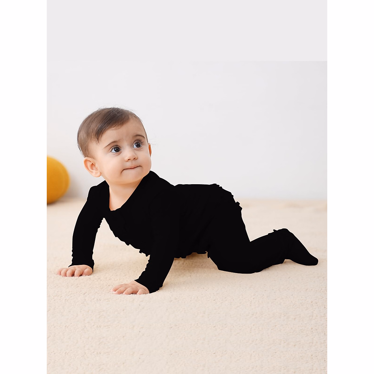 GUISBY Pajamas Baby Girl, One-Piece Long Sleeve with Zipper Sleepers Pjs for Boy Black 0-3 Months