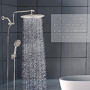 10” High Pressure Rainfall Shower Head, iFealClear Metal Waterfall Showerhead with Handheld Combo, 12'' Adjustable Shower Extension Arm, Brass Shower Holder Extra Long Hose, Brushed Nickel