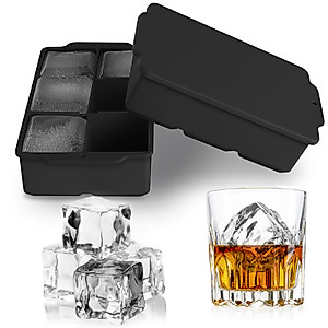 Large Ice Cube Tray with Removable Lid, Big Silicone Square Ice Cube Mold Reusable and BPA Free for Whiskey Cocktail Bourbon Soups Frozen Treats, Stackable Flexible Safe Ice