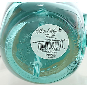 The Pioneer Woman 32 oz. Aqua Glass Mason Jar With Poinsettia Lid & Striped Straw