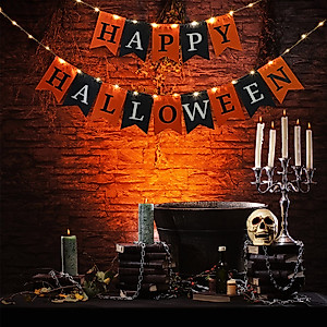 Happy Halloween Banner Halloween Decoration Fabric Banner Garland with String Light for Fireplace Decorative Halloween Black Orange Banner Halloween Flag Party Mantel Hanging Decoration Supplies