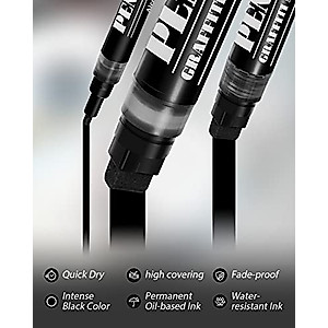 Graffiti Markers - 3 Pack Black Paint Marker Pens, Permanent Oil Based Paint Markers with Fine, Medium, Jumbo Replace Tips, Great on Plastic, Stone, Glass, and Metal