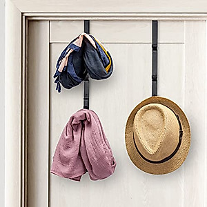 MyGift Black Metal Over The Door Hooks Heavy Duty Hanger for Hats, Coat, Scarf, and Purse, Door Hanging Rack with 5 Hooks, Set of 2