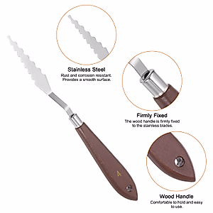 HARFINGTON 4pcs No.4 Palette Knives 15mm Width Stainless Steel Small Pointy Toothed Spatula Painting Pallet Knife with Wood Handle for Oil Acrylic Canvas Mixing Spreading