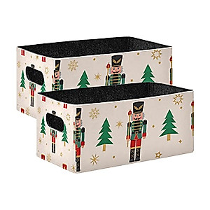 Kcldeci Christmas Nutcracker Christmas Tree and Snowflakes Storage Baskets for Shelves Storage Bins Storage Boxes Decorative for Living Room Office Bedroom Clothes Toys 2-Pack