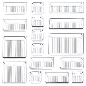 Kootek 16 Pcs Desk Drawer Organizer Set 5-Size Bathroom Drawer Tray Dividers Versatile Storage Bins Plastic Vanity Trays Organizers Divider Container for Dresser Makeup Kitchen Utensil Office