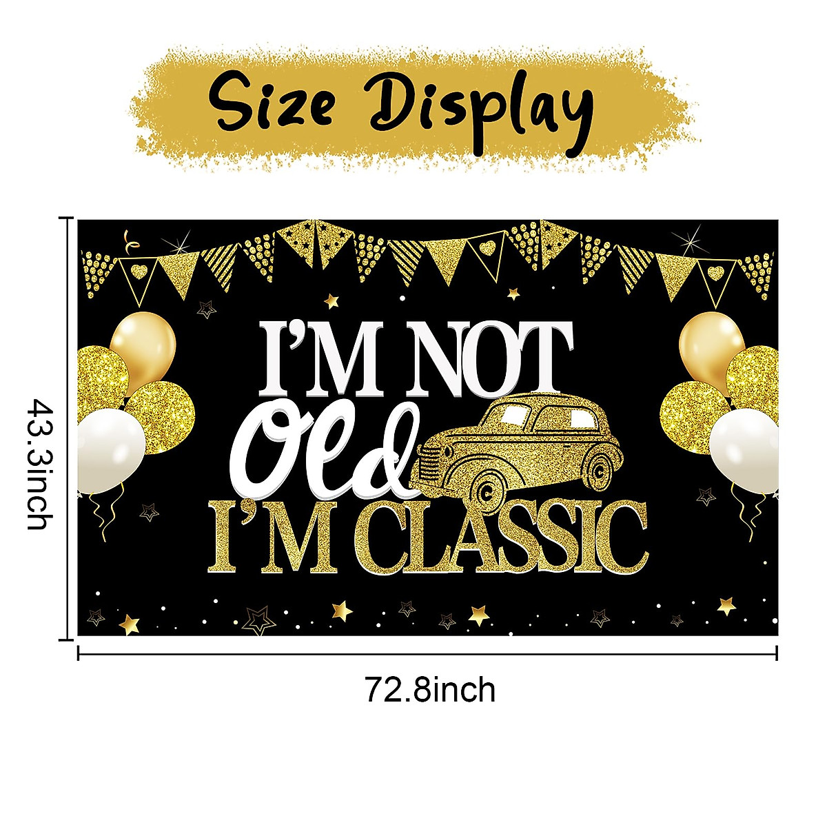 Funny Birthday Decorations for Men I'm Not Old I'm Classic Backdrop,Black Gold Funny Classic Car Happy Birthday Backdrop Party Supplies for Adults,30th 40th 50th 60th 70th 80th 90th Bday Party Poster