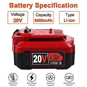 PDstation 【Upgraded to 6000mAh】 2PACK CMCB204 20V Lithium Battery for V20 Craftsman 20v Battery MAX CMCB202 CMCB201 CMCD700C1 CMCS500B All of V20 Cordless Power Tools