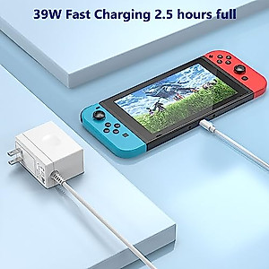 YCCSKY Charger for Nintendo Switch,AC Adapter for Nintendo Switch - Fast Travel Wall Charger with 5FT USB C Cable 15V/2.6A Power Supply for Nintendo Switch Supports TV Mode and Dock Station (White)
