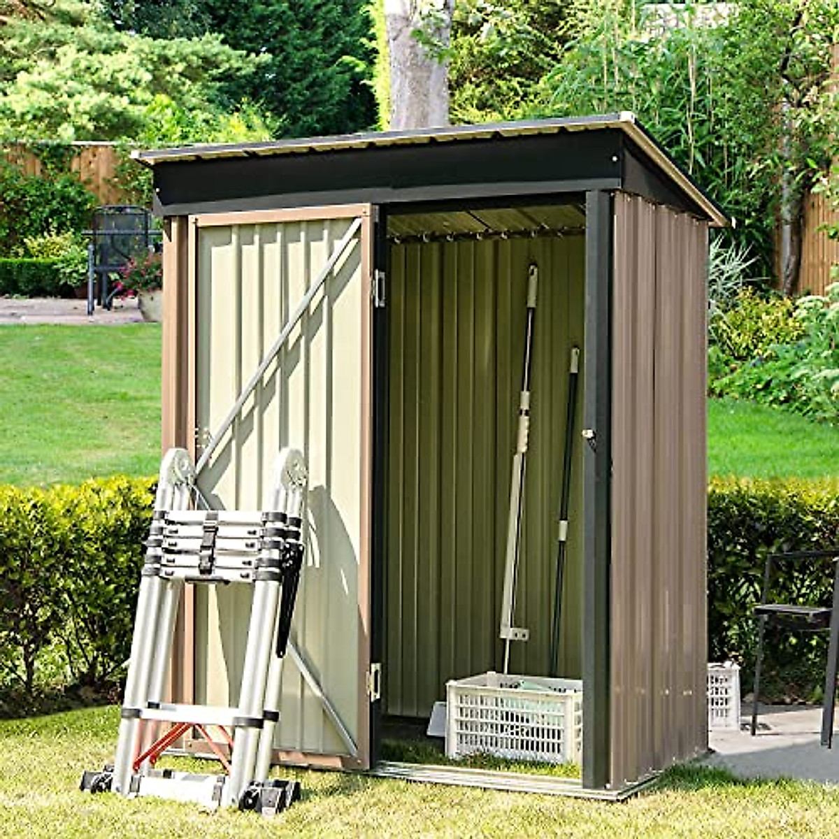 5x3 FT Storage Shed Outdoor Metal Tool Garden Shed with Single Lockable Door, Metal Garden Shed Waterproof and Anti-Rust Tool Storage Shed for Backyard Patio Lawn