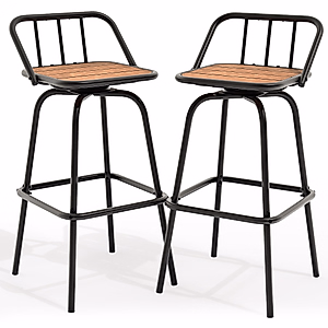 YITAHOME 30 Inches Swivel Bar Stools Set of 2, Counter Height Barstools Platic Wooden Seat with Backrests and Footrest, Industrial Metal Bar Stools for Outdoor Patio Home Kitchen