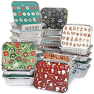 JOYIN 48 Pcs Christmas Cookie Tins with Lids for Gift Giving, Rectangular Treat Foil Containers, Tupperware Disposable Food Storage Pan for Holiday Leftovers Goodie Container or Cookie Exchange