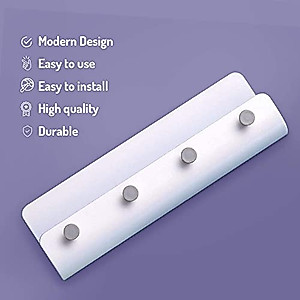 Self-Adhesive Wall Mount Mail Letter Holder with 4 Key Hooks Organizer ~ Holds Car/House Keys, Leashes, Mails, Phones (White)