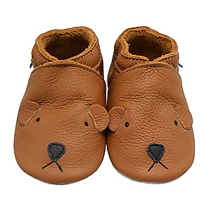 YIHAKIDS Baby Leather Shoes First Walking Moccasins Infants Boys Girls Soft Sole Toddler Crawling Slippers Dog(Brown,6-12 Months,sole length 5.1in)