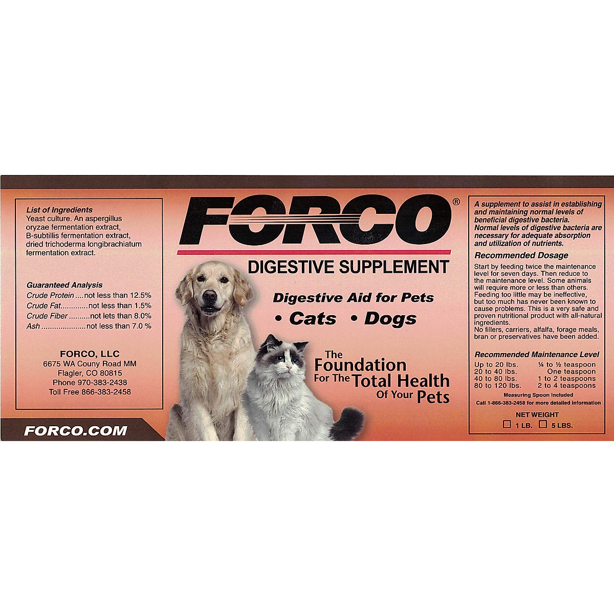 Forco Digestive Supplement, Dogs and Cats, 1LB