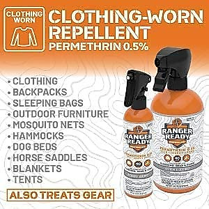 Ranger Ready Repellents P2Pak Permethrin + Picaridin Tick & Insect Repellent, Scent Zero, 8 Fl Oz. (Pack of 2)
