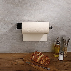 Dmjxi Paper Towel Holder, Single Hand Operable Paper Towel Holder Under Cabinet with Damping for Kitchen Bathroom, Adhesive Paper Towel Holder Countertop Paper Roll Holder Wall Mount (Black)