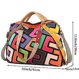 Women's Multicolor Tote Handbag Genuine Leather Design Hobo Shoulder Bag Purses (Multicoloured-C)