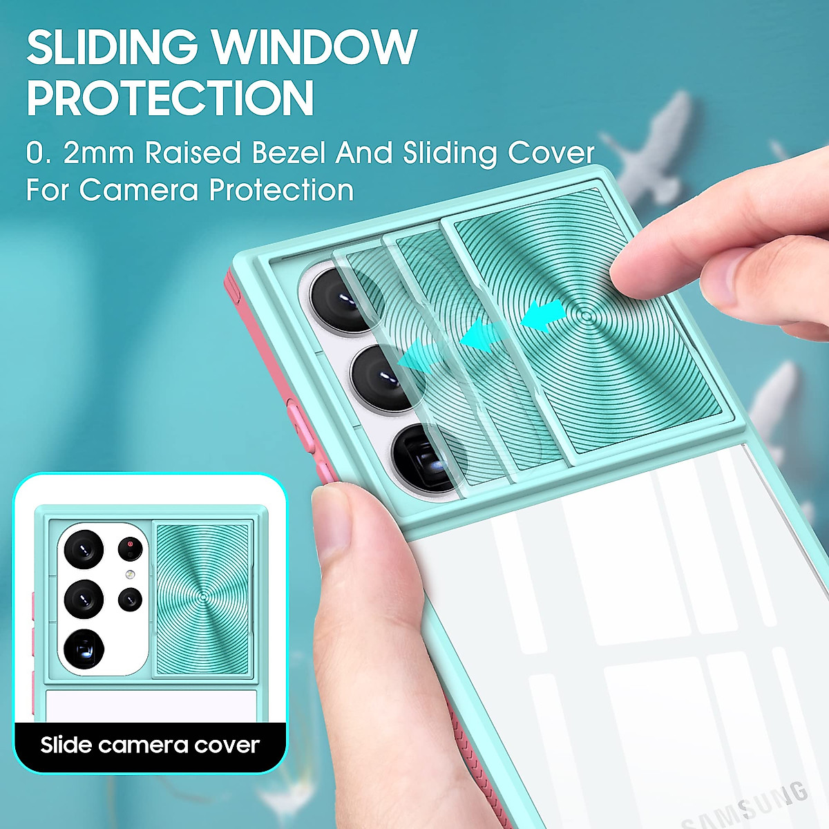 Asuwish Phone Case for Samsung Galaxy S22 Ultra 5G with Built in Camera Cover Slide Body Protection Slim Clear Bumper Cell Accessories Gaxaly S22ultra 22S S 22 22ultra G5 Women Men Girl Blue