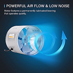 iPower 8 Inch 420 CFM Inline Duct Vent Blower Booster Fan for HVAC Exhaust and Intake 5.5' Grounded Power Cord, Low Noise, Silver, 8 inch