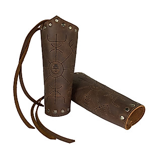 Valhalla Gear, Viking Bracer (2 Pack) Handmade from Full Grain Leather - Viking Style Hand Protector for Archery, Medieval Armband, Durable Wrist Guard with Adjustable Straps - Bourbon Brown