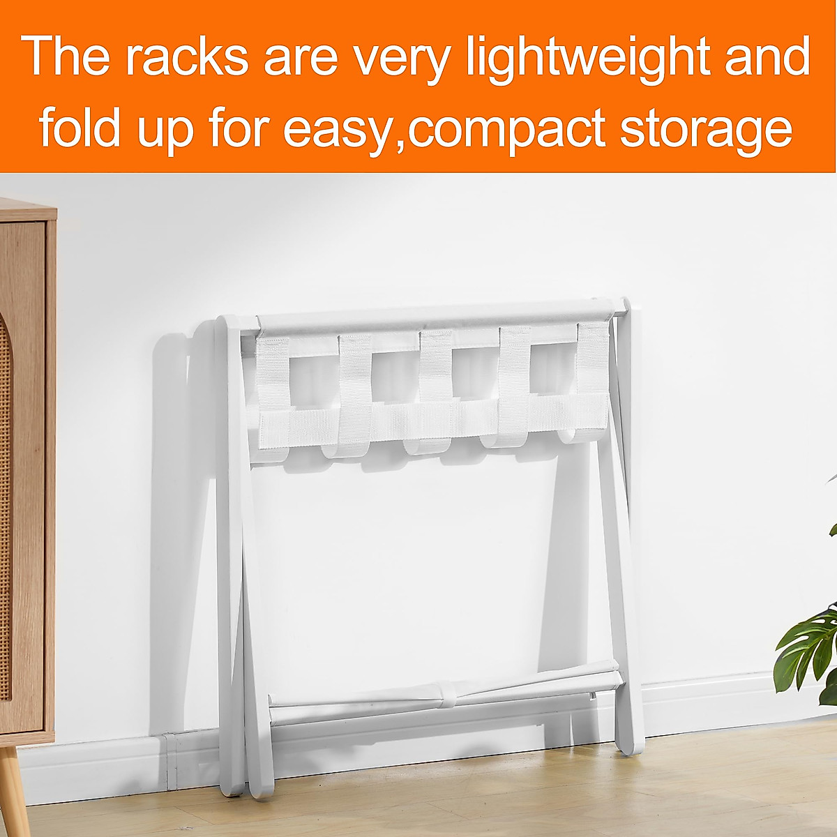 Heybly Luggage Rack, Folding Suitcase Stand with Storage Shelf, Heavy-Duty Luggage Holder for Guest Room Bedroom Hotel, Holds up to 141 lb, White, HLR010W1