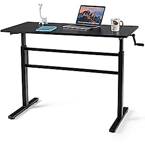 Tangkula Crank Adjustable Height Standing Desk, Manual Sit Stand Desk, Hand Crank Stand Up Desk Workstation for Home Office (Black)