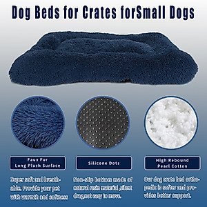 24x18 Dog Bed for Crate Washable,Puppy Bed for Crate 24Inch Luxury Plush Soft Breathable,Square 24 Inch Dog Crate Bed Thick Fluffy Calming Cozy with Anti-Slip Bottom for Up to 25 lbs Pet (Navy Blue)
